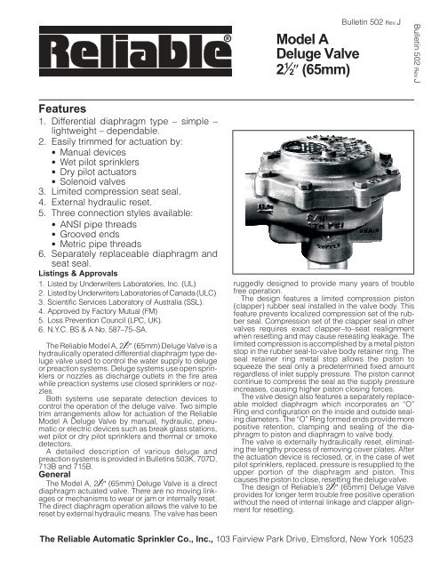 Deluge Valve (Reliable Model A) - Firequip