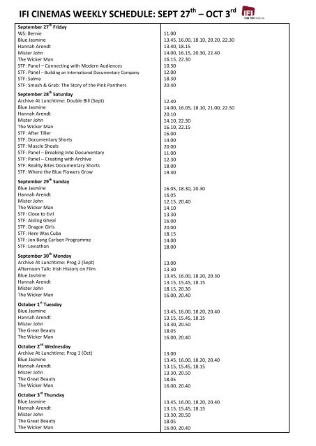 ifi cinemas weekly schedule: sept 27 – oct 3 - Irish Film Institute