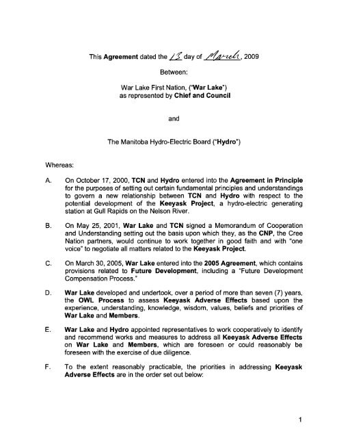 War Lake First Nation Adverse Effects Agreement ... - Manitoba Hydro