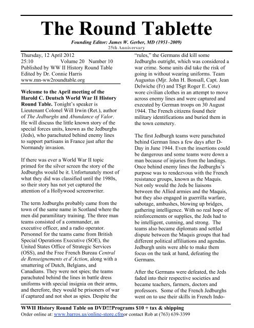 The Round Tablette - World War II History RoundTable