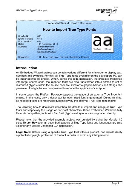 HowTo 008: True Type Font Import - Embedded Wizard