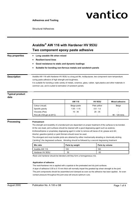 Araldite AW 116 with Hardener HV 953U Two component epoxy ...