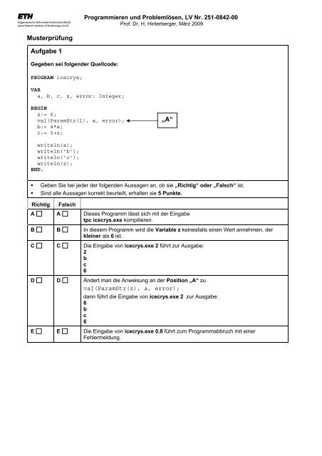 Musterprüfung Aufgabe 1 „A“ - Programmieren und Problemlösen