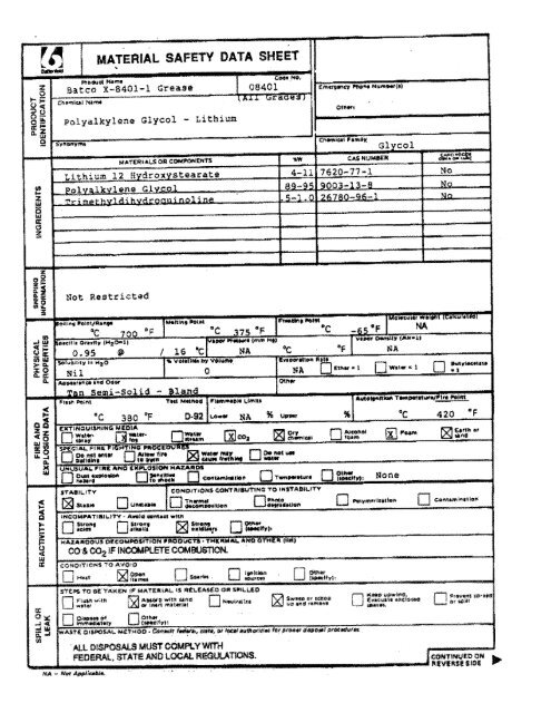 msds batco x-8401-1 - ChemCenters