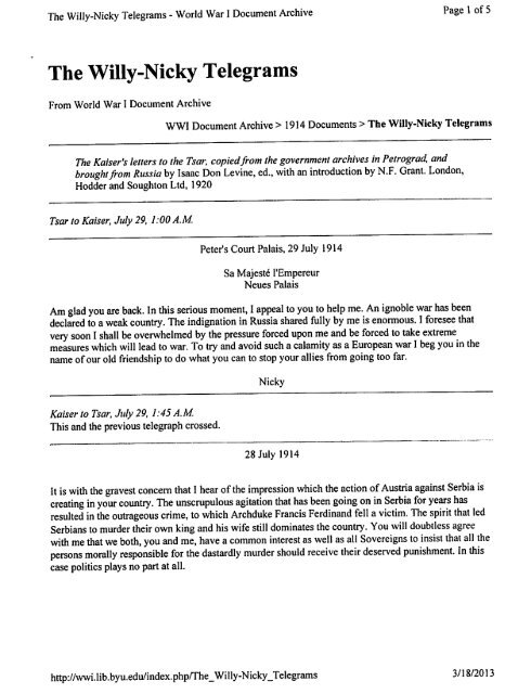 The Willy-Nicky Telegrams