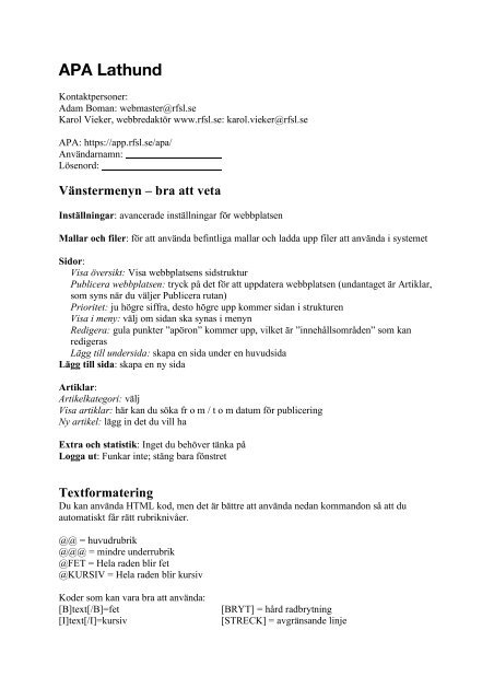 Lathund till APA - RFSL