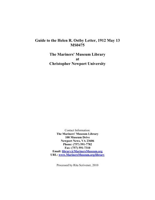 Helen R. Ostby Letter - Mariners' Museum
