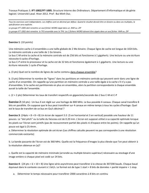 Travaux Pratiques 3. IFT-1002/IFT-1005. Structure ... - UniversitÃ© Laval