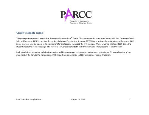 Grade 4 Sample Items: - PARCC