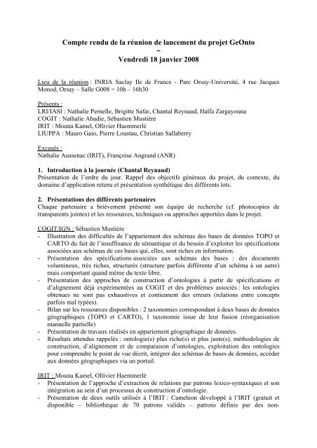 Compte rendu de la rÃ©union de lancement du projet GeOnto ...