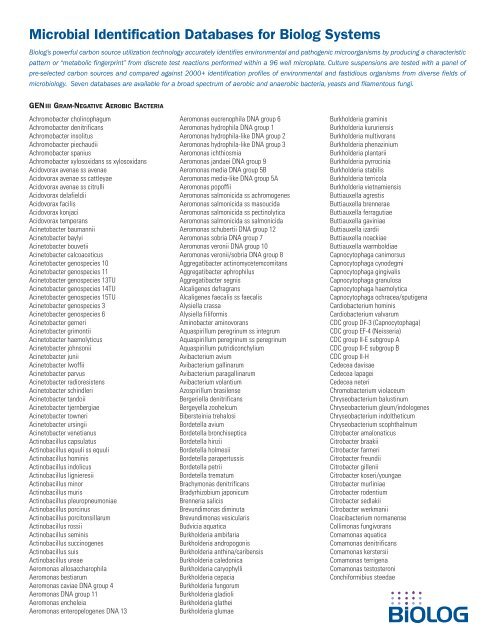 Biolog Species Database - Biolog Inc.