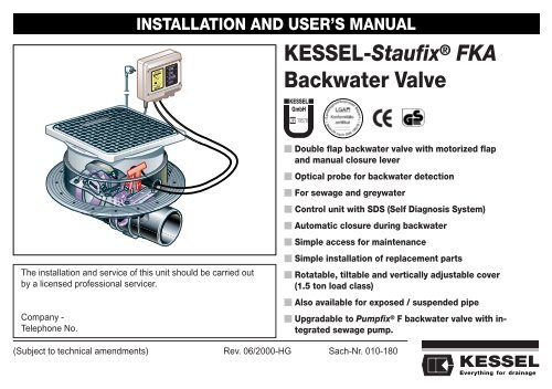 KESSEL-StaufixÂ® FKA Backwater Valve