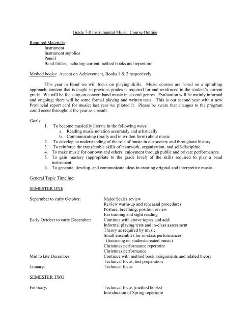 Grade 7-8 Instrumental Music Course Outline Required Materials ...