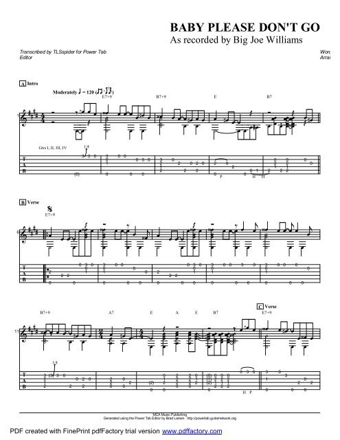 Complete Transcription To "Baby Please Don't Go" (PDF) - Guitar Mojo