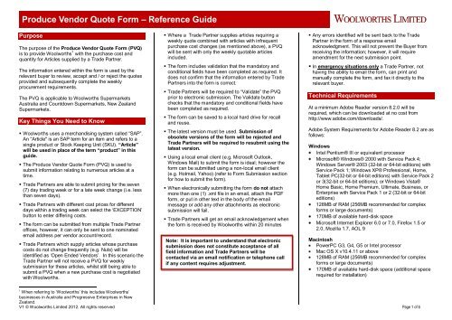 Woolworths Produce Vendor Quote Form User Guide