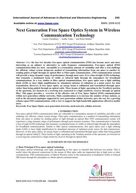 Next Generation Free Space Optics System in Wireless - IJAEEE