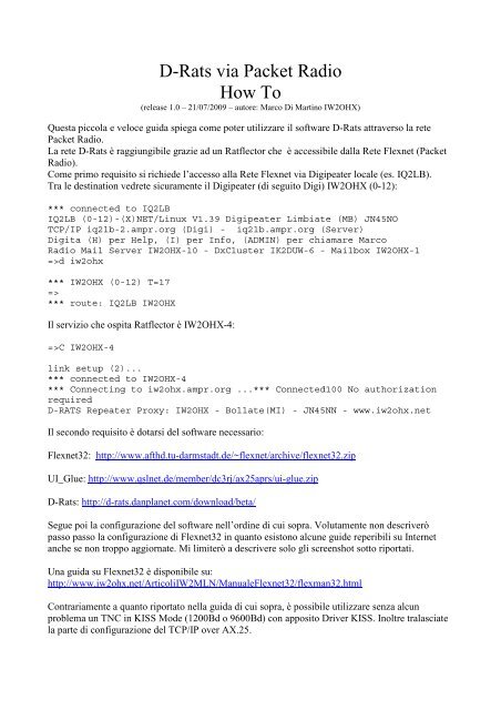 D-Rats via Packet Radio HOW-TO - Iw2ohx.net