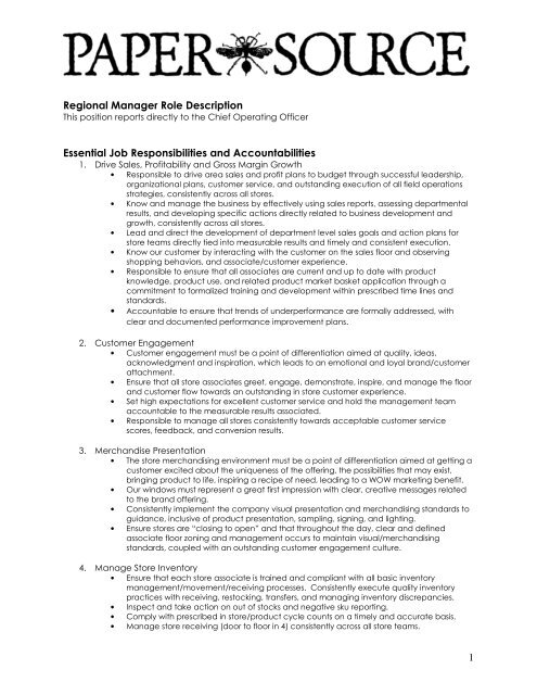 1 Regional Manager Role Description Essential Job Paper Source