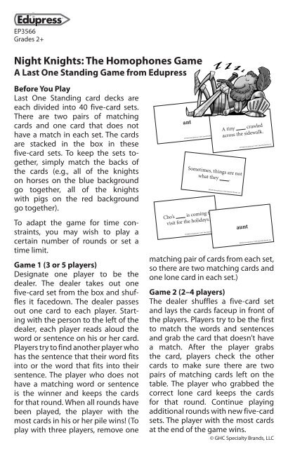 Night Knights: The Homophones Game - Edupress