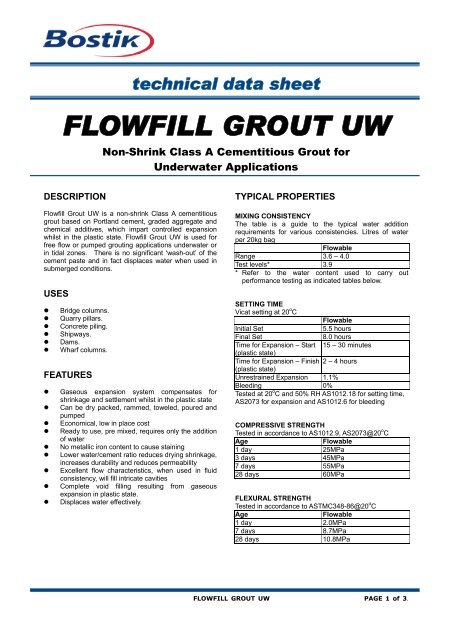 FLOWFILL GROUT UW - Bostik Hong Kong Limited