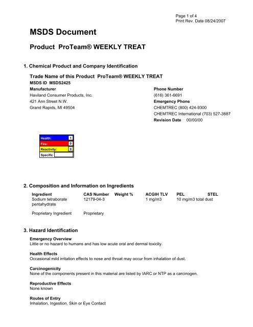 Weekly Treat MSDS - ProTeam Pool Care