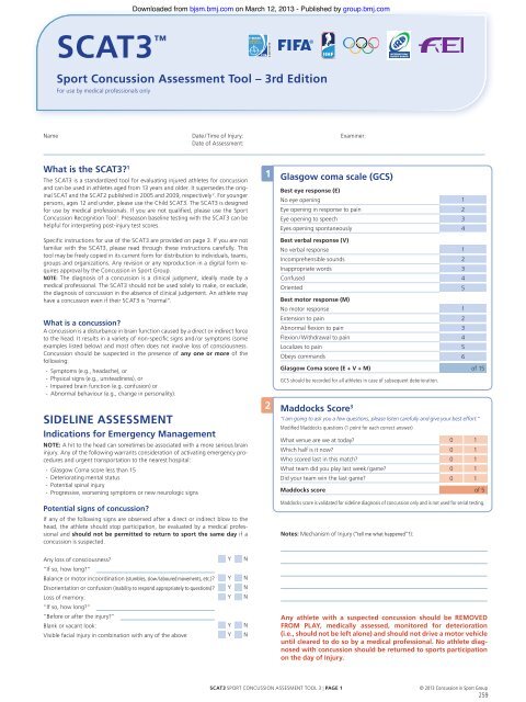 Sport Concussion Assessment Tool 3 - Parachute