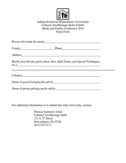 Cultural Arts Exhibit Entry Form & Information - IEHA-families.org