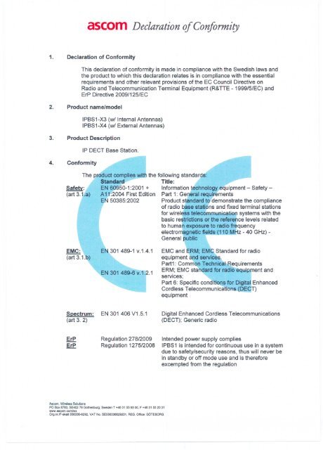 ascom Declaration of Conformity - Ascom-WS