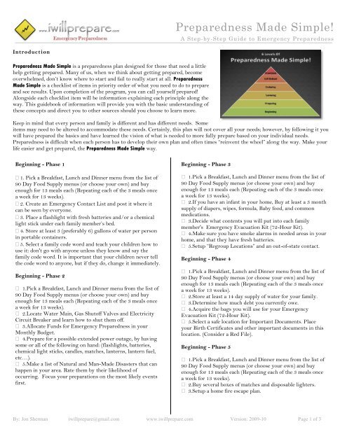 Preparedness Made Simple Checklist (Printable PDF ... - I Will Prepare