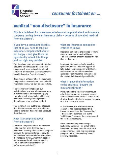 consumer factsheet on - Financial Ombudsman Service
