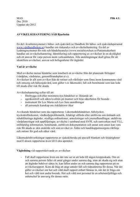 Avvikelsehantering - SÃ B - Bjurholm kommun