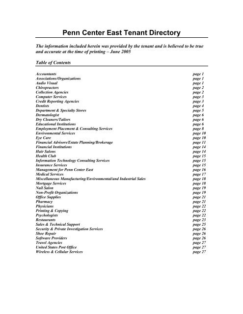 Penn Center East Tenant Directory - Soffer Organization