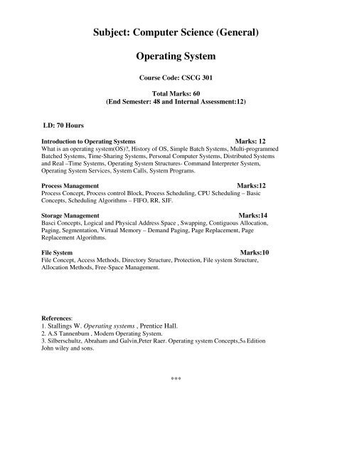 Subject Computer Science General Operating System