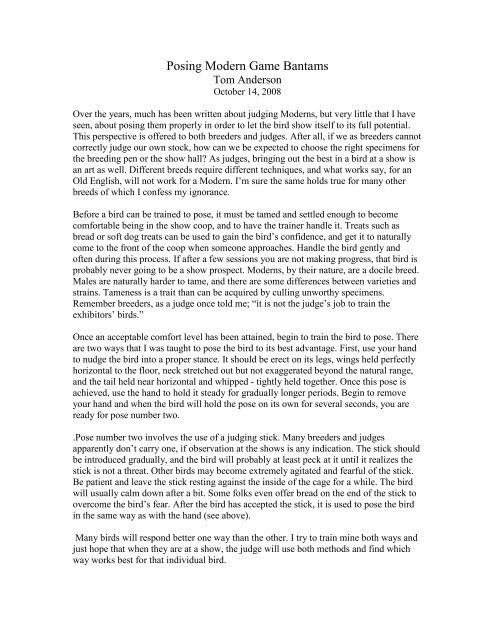 Posing Moderns - Modern Game Bantam Club of America