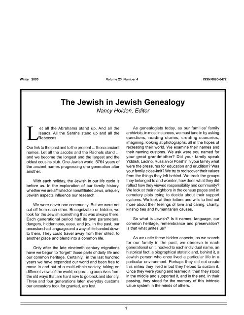 The Jewish in Jewish Genealogy - The Jewish Genealogical Society ...