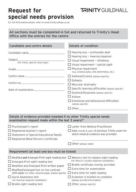 Special needs request form TG.indd - Trinity Exams Thailand