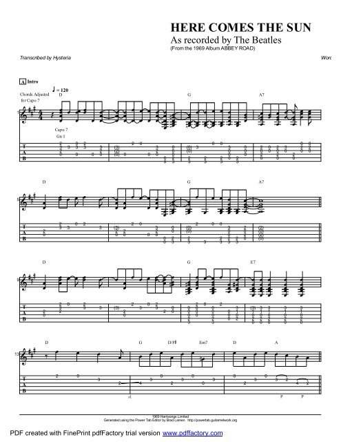 The Beatles Here Comes The Sun Tabs Classical Guitar TABS/SHEETMUSIC