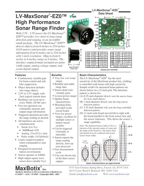 LV-MaxSonar-EZ0 datasheet - Robot Store (HK)