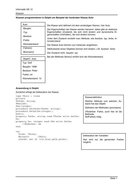 Informatik GK 12 Klassen Seite 1 Klassen programmieren ... - Freidling