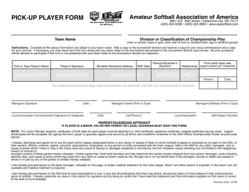 ASA Pick Up Player Form