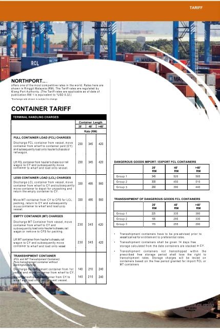 CONTAINER TARIFF - Klang North Port