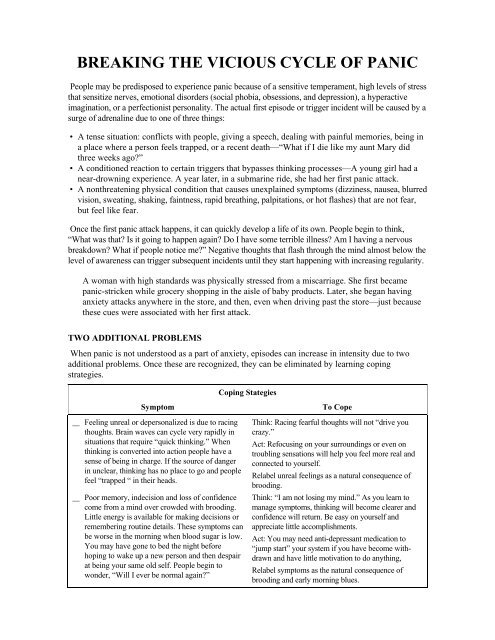 BREAKING THE VICIOUS CYCLE OF PANIC