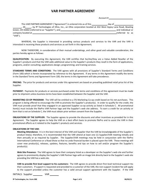 VAR PARTNER AGREEMENT