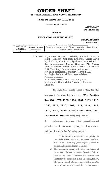 ORDER SHEET - Islamabad High Court