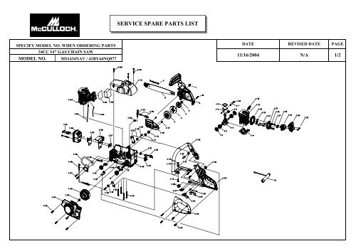 SERVICE SPARE PARTS LIST - Barrett Small Engine