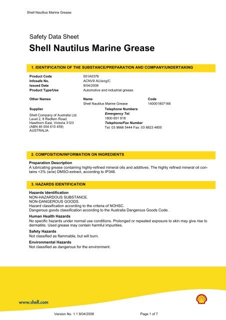 Shell Nautilus Marine Grease - Firequip