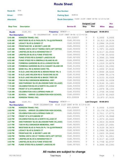 Bus Route 954 - Celebration High School