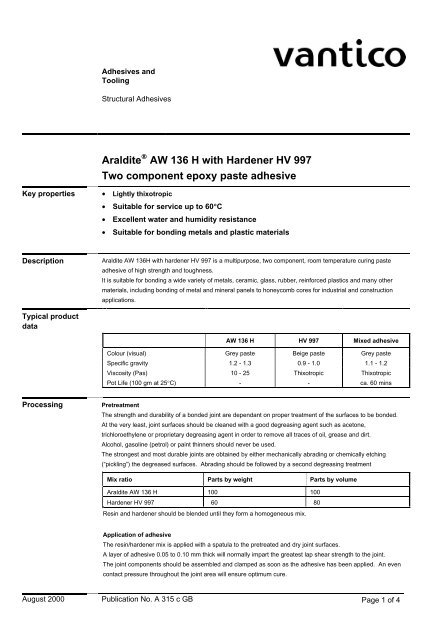Araldite AW 136 H with Hardener HV 997 Two component epoxy ...