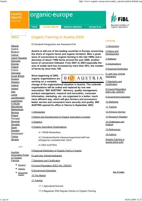 Organic Farming in Austria 2004 - Organic Europe