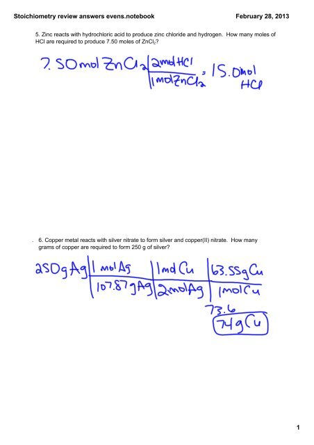 Stoichiometry review answers evens.notebook
